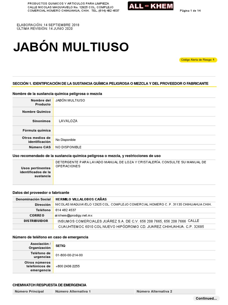 Jabon Multiuso All-Khem PDF | PDF | Incendios | Ventilación (Arquitectura)