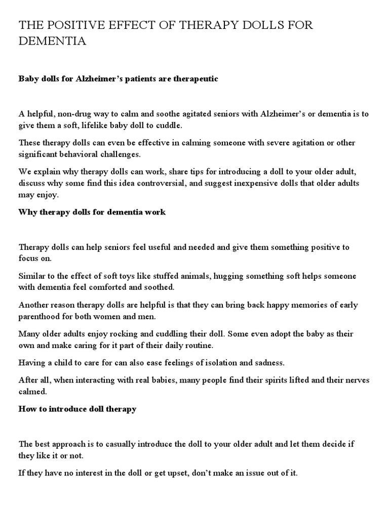 The Positive Effect of Therapy Dolls For Dementia | PDF | Dementia ...