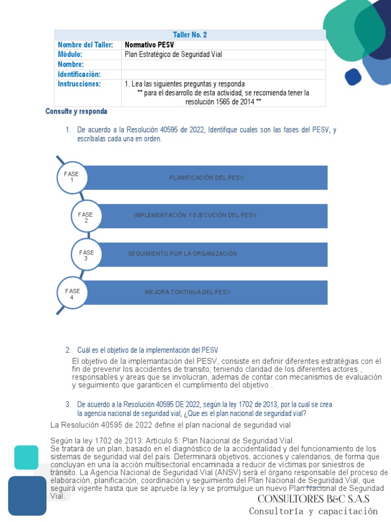 Fases y Objetivos del PESV según Resolución 40595 | PDF