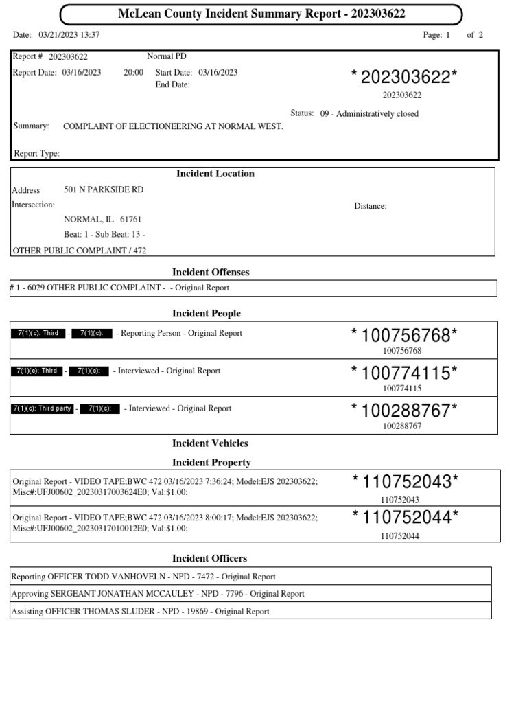 Police Report: Complaint of Electioneering | PDF | Justice | Crime ...