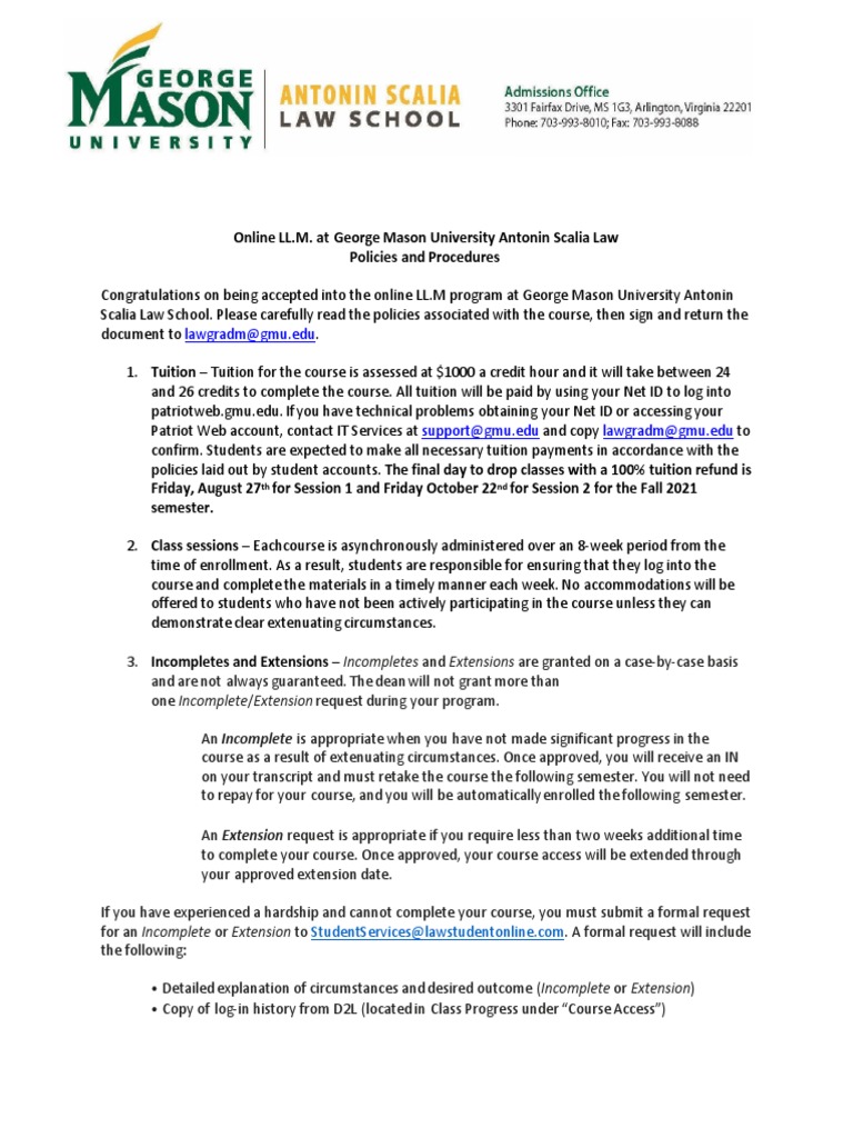 Online LL.M. Program Policies and Procedures | PDF | George Mason ... Online LL.M. Program Policies and Procedures | PDF | George Mason ...