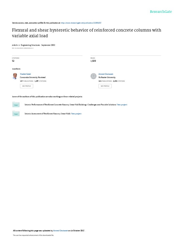 Galal e Ghobarah 2003 - Flexural and Shear Hysteretic Behaviour of RC Columns With Variable ...