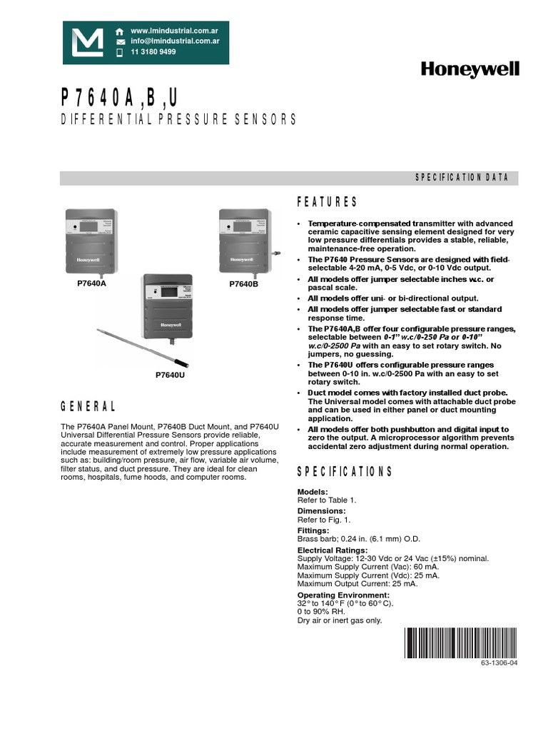 HONEYWELL Transmisor Presion Dif | PDF | Pressure Measurement | Pressure HONEYWELL Transmisor Presion Dif | PDF | Pressure Measurement | Pressure