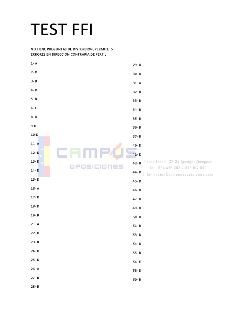 003 PERSONALIDAD NEO FFI Respuestas PDF | PDF