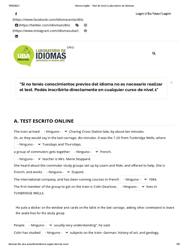 Idioma Inglés - Test de Nivel - Laboratorio de Idiomas Ingles | PDF