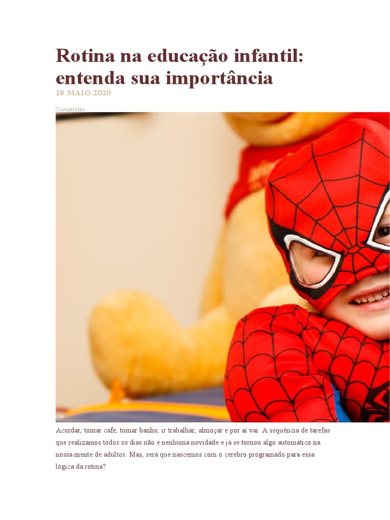 Rotina Na Educação Infantil Download Grátis Pdf Pré Escola Psicologia