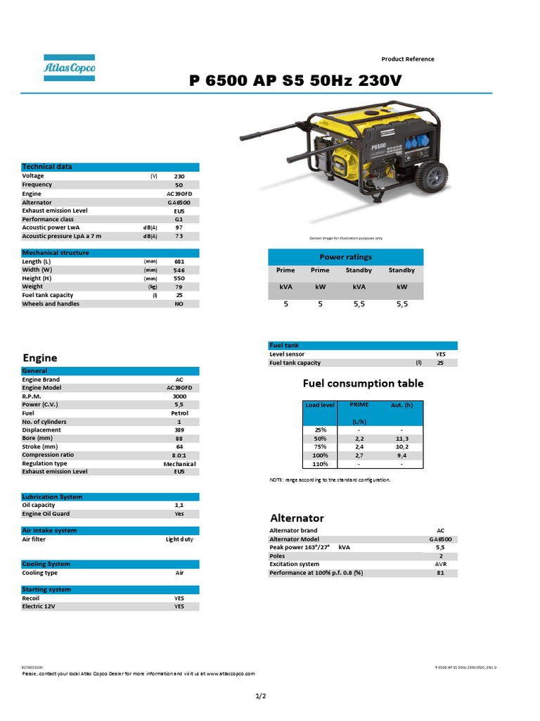 P6-Groupe Électrogène P6500-1ATLAS COPCO PDF | PDF | Engines ...