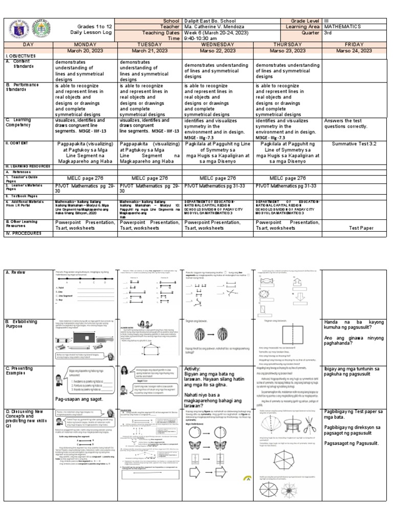 Dll-Mathematics-Q3-Week 6 | PDF | Learning | Change