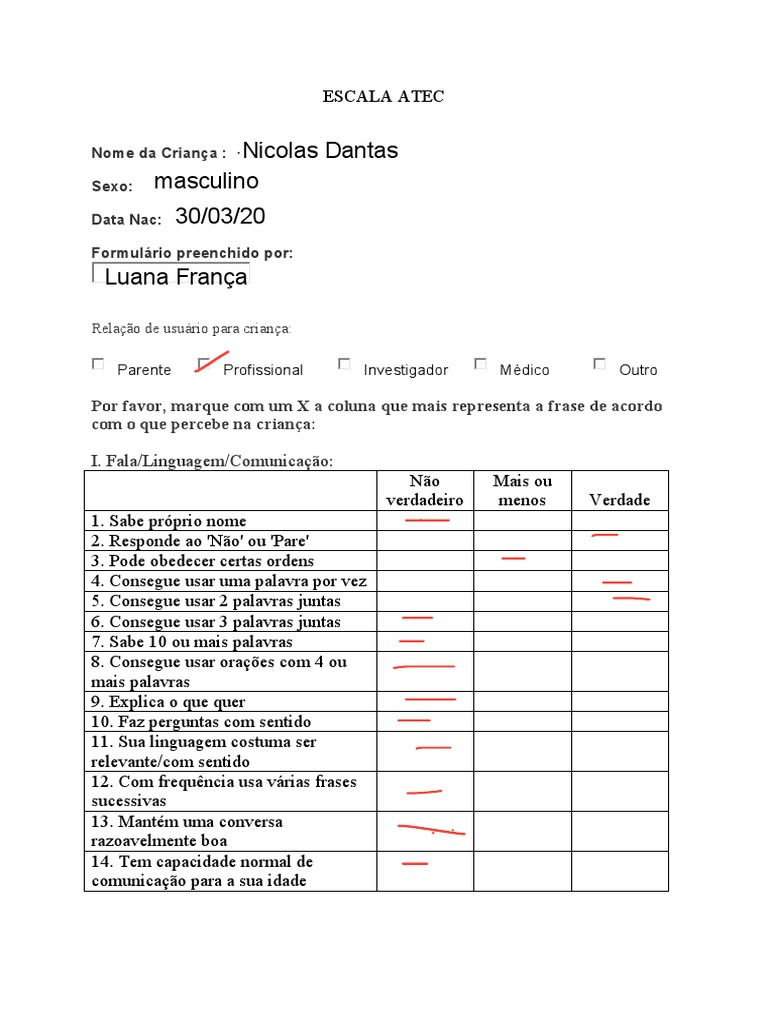 ESCALA ATEC Nicolas | PDF | Conceitos psicológicos
