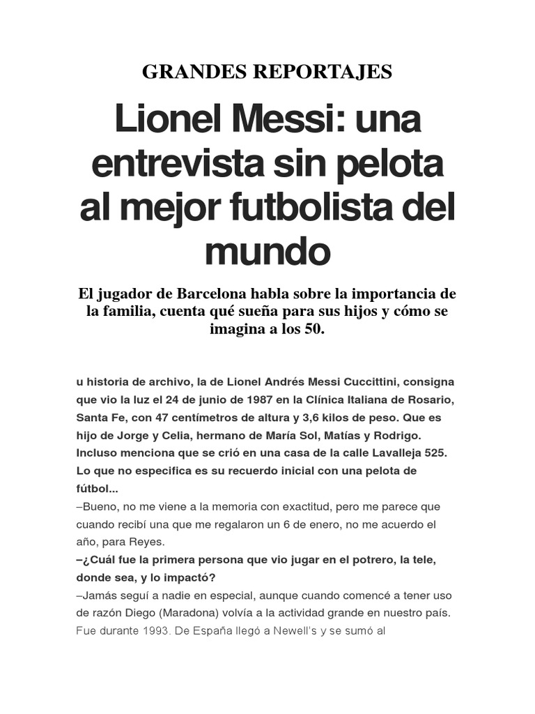 Entrevista A Leo Messi PDF | PDF | Asociación de Futbol