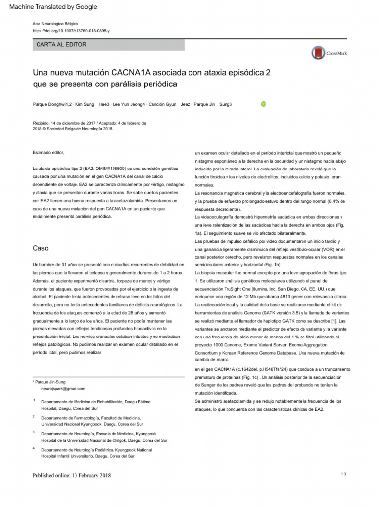 CACNA1A Ataxia Episódica | PDF | Mutación | Gene