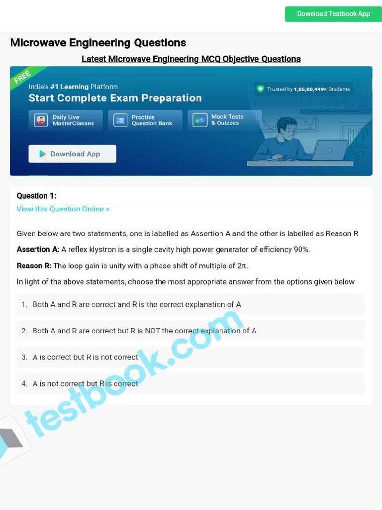 MCQ On Microwave Engineering 5fd7b98247c0eb03a760edb6 PDF | PDF