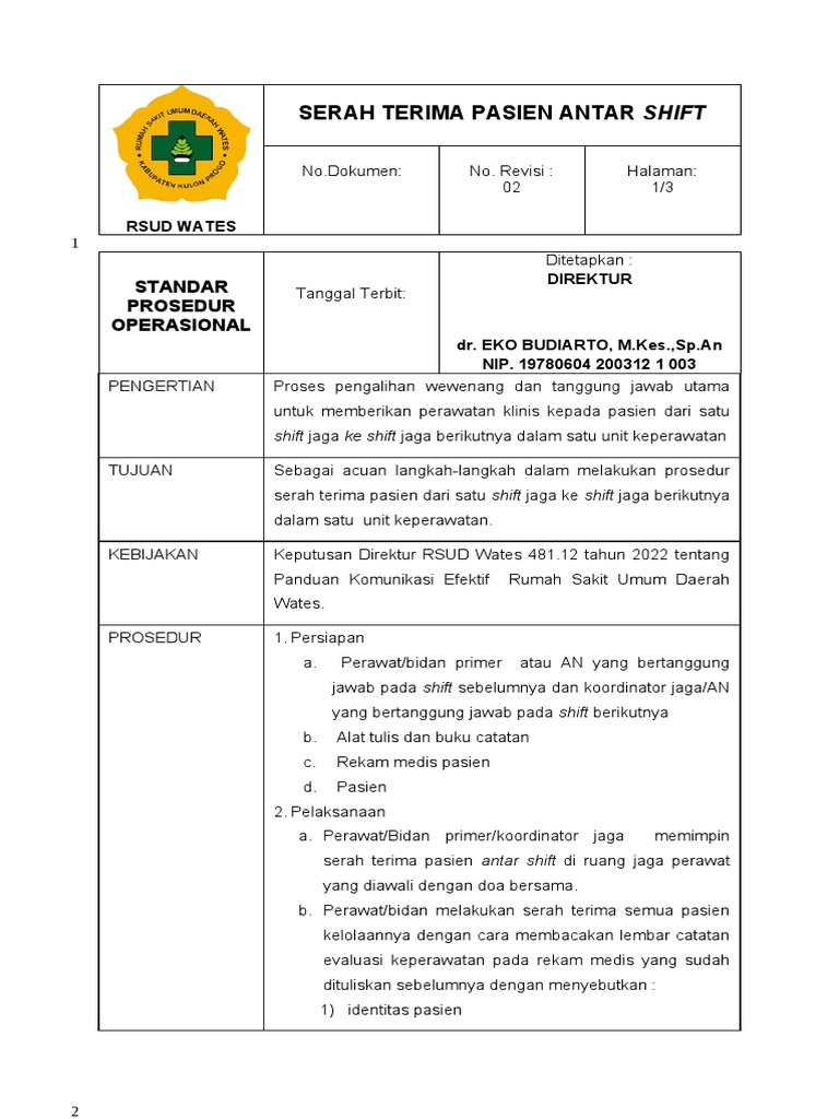 SPO Serah terima antar shift 14022023 | PDF