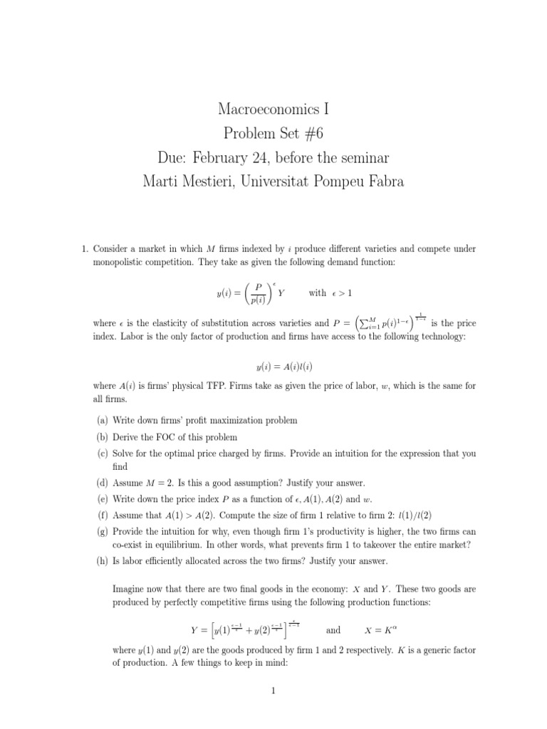Problem Set 6 PDF | PDF | Perfect Competition | Labour Economics Problem Set 6 PDF | PDF | Perfect Competition | Labour Economics
