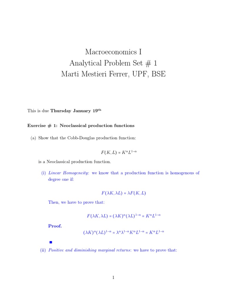 Macroeconomics I Problem Set | PDF | Perfect Competition | Derivative Macroeconomics I Problem Set | PDF | Perfect Competition | Derivative