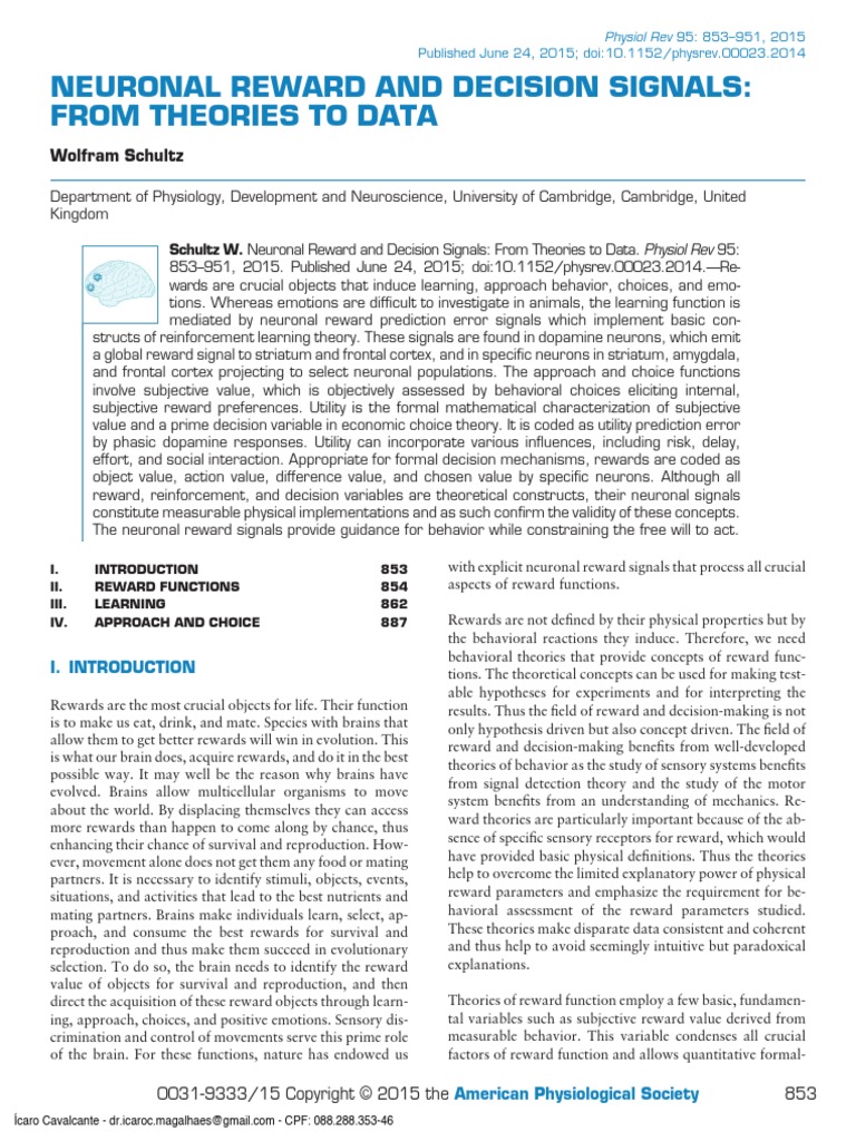 Neuronal Reward and Decision Signals - From Theories To Data | PDF ...
