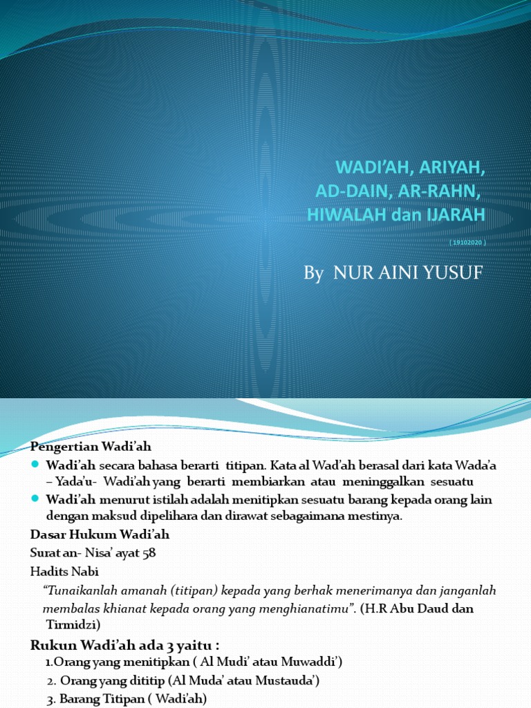 Pengertian Wadi’ah dan Ariyah dalam Islam | PDF