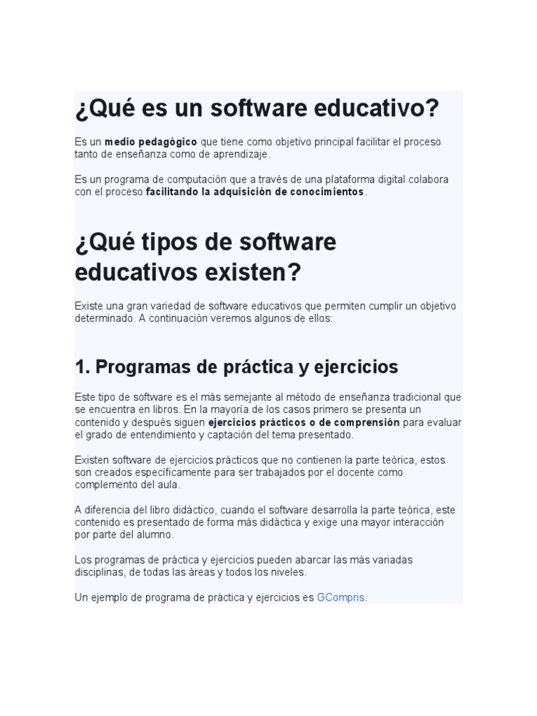 Tipos de software educativos y sus funciones | PDF | Enseñando ...