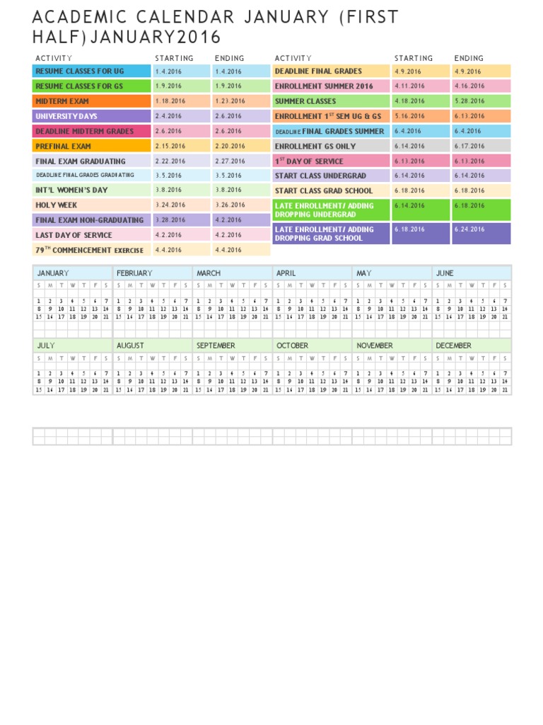 USTP Academic Calendar 2016 | Download Free PDF | Educational ...