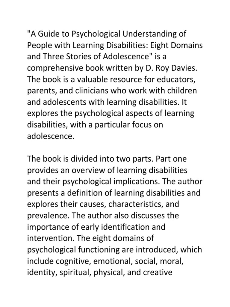 A Guide To Psychological Understanding of People With Learning ...