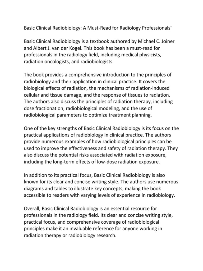 Basic Clinical Radiobiology | PDF | Wellness