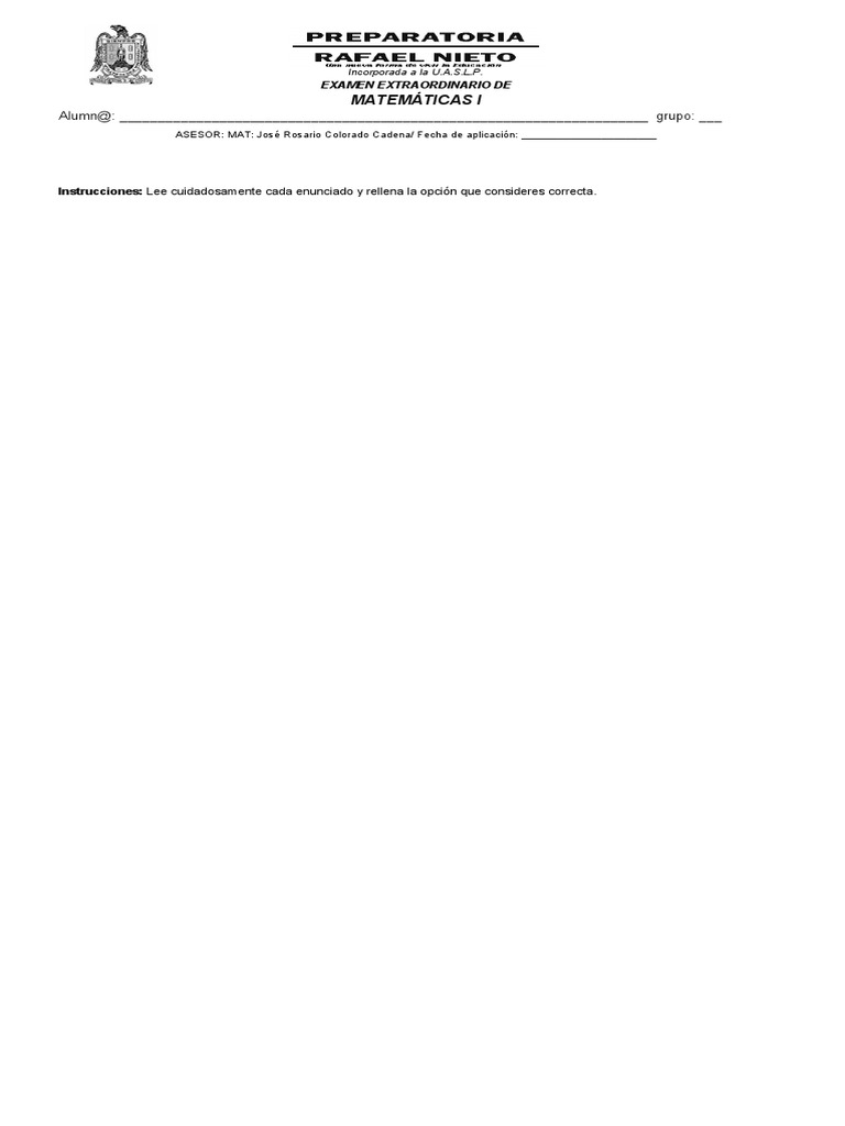 Exa Mate Uno Extraordinario 2017 | PDF | Álgebra | Ecuaciones