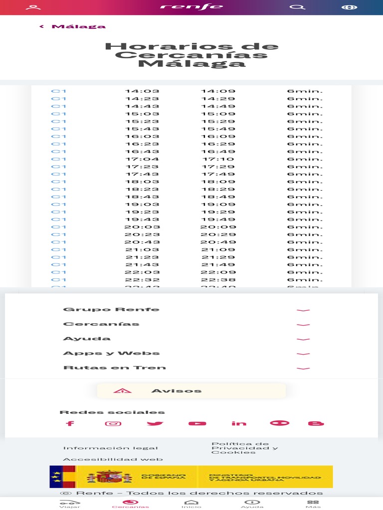 Horarios de Trenes de Cercanías (Málaga) Renfe PDF | PDF