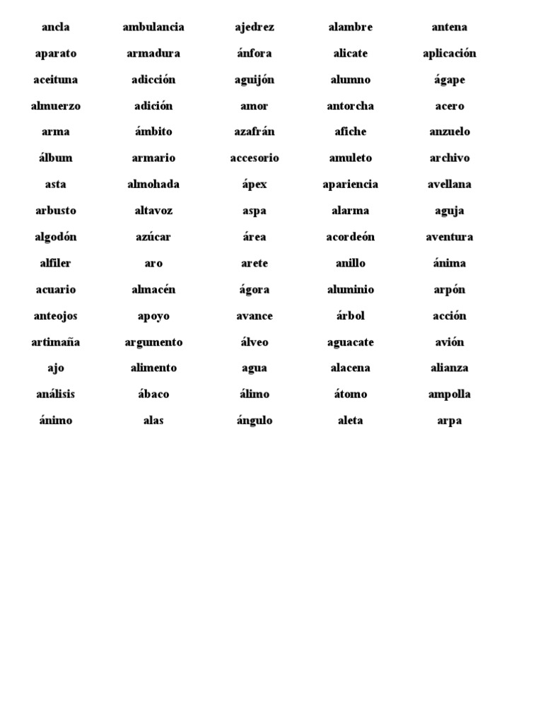 Palabras Con Letra A | PDF