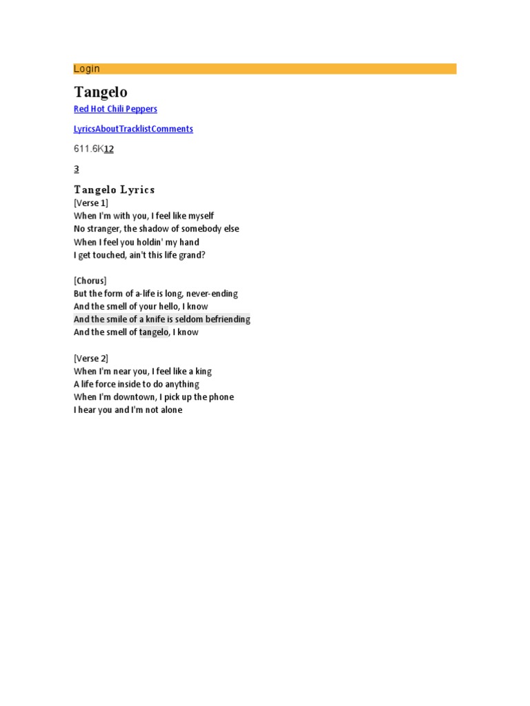 Tangelo Lyrics | PDF | Music Industry | Rock Music