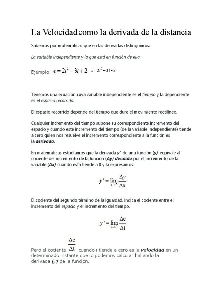 La Velocidad Como La Derivada de La Distancia | PDF | Velocidad | Derivado