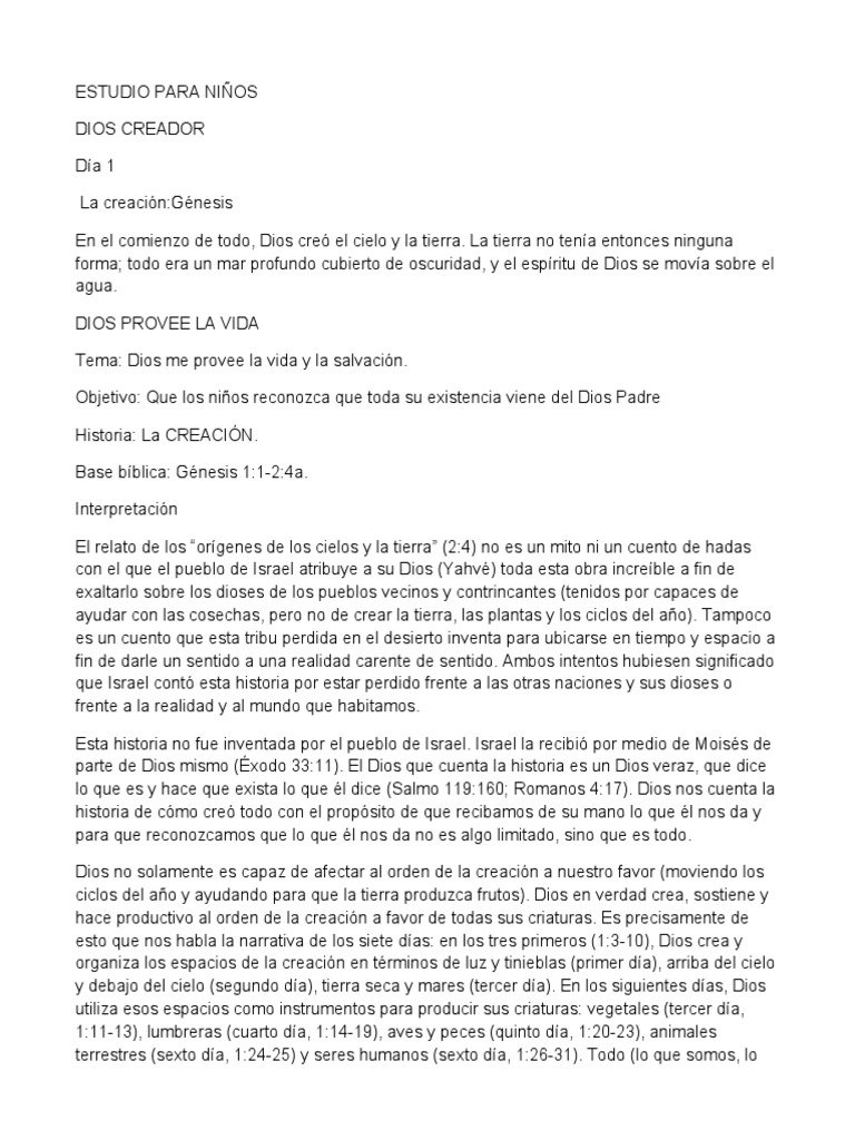 La Creacion, Estudio para Niños | PDF | Dios | Mitos de la creación