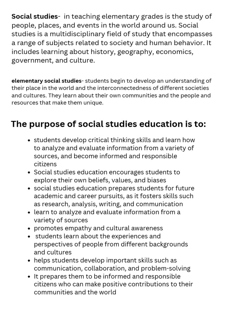 MIDTERM SUMMARY SSC 122 - Teaching Social Studies in The Elementary ...