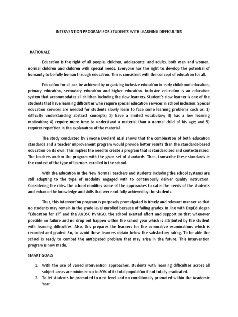 Intervention Program With Students With Learning Difficulties | PDF | Learning Disability | Learning