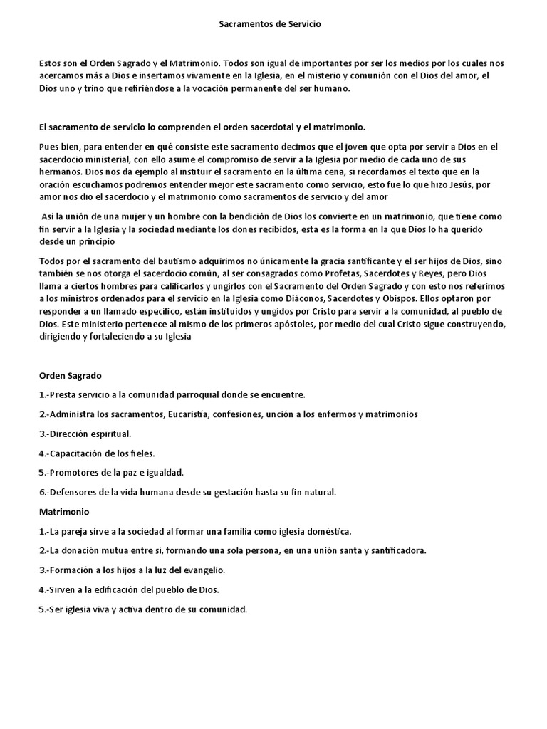 Sacramentos de Servicios | PDF | Sacramentos | Sacerdote