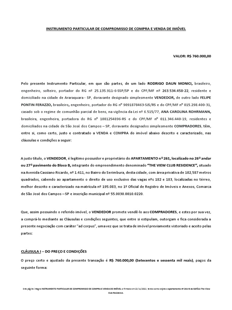 Contrato Venda Financiamento - The View 261 B | PDF | Conta de ...