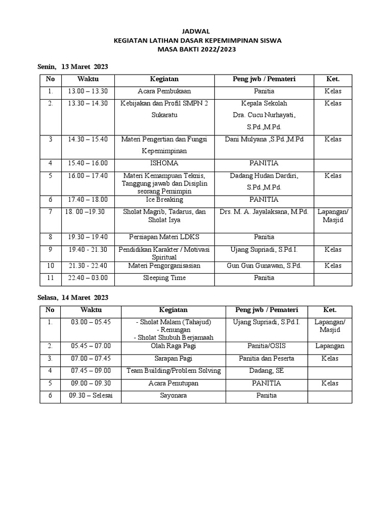JADWAL LDKS 2023 | PDF