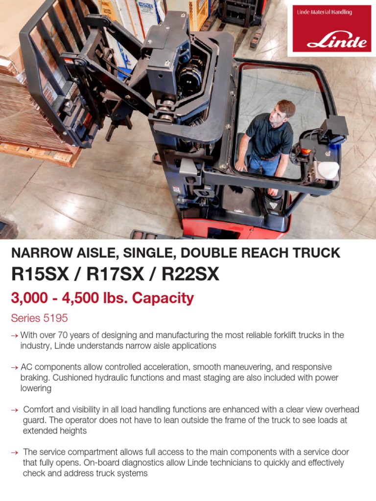 Narrow Aisle, Single, Double Reach Truck R15SX / R17SX / R22SX 3,000 ...