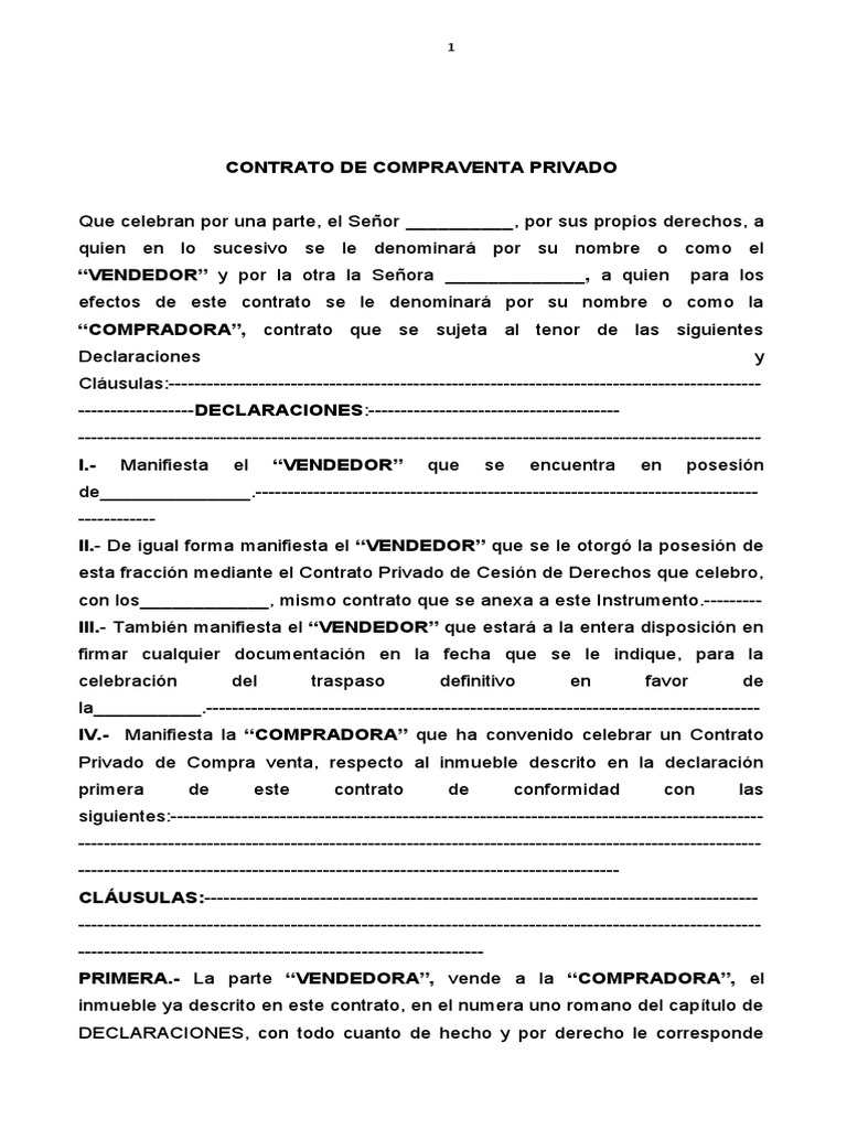Contrato de Compraventa Privado | PDF | Derecho civil (sistema legal) | Ley común
