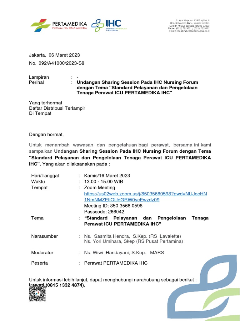 Undangan IHC Nursing Forum 16 Maret 2023 | PDF | Kesehatan Holistik