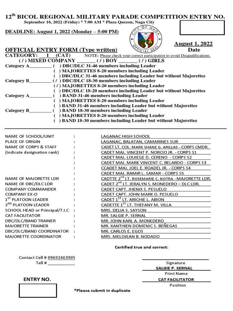 Entry Form Military Parade 2022 | PDF | Military