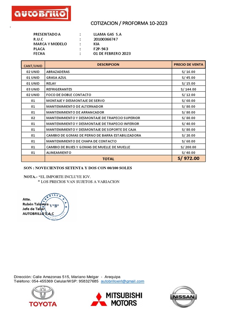 COTIZACION | PDF | Tecnología de vehículos | Vehículos