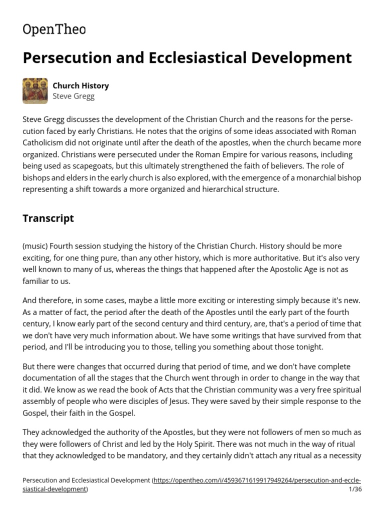 Persecution and Ecclesiastical Development (Transcript) - Church ...