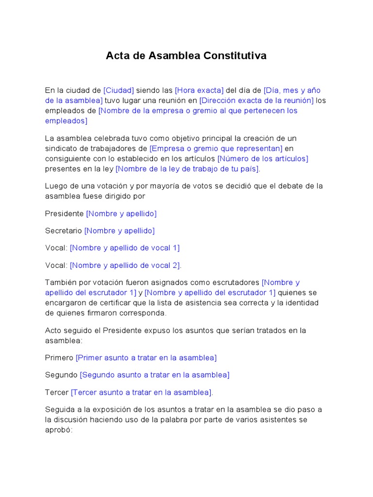 Acta Constitutiva de Un Sindicato#1 | PDF | Gobierno Acta Constitutiva de Un Sindicato#1 | PDF | Gobierno