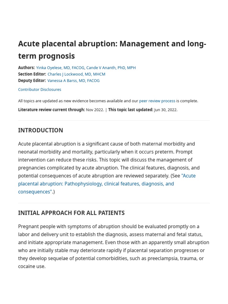 Management of Acute Placental Abruption: A Focus on Maternal ...