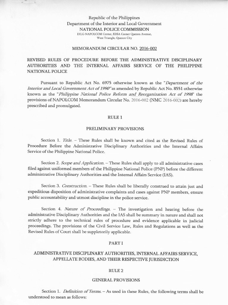 NAPOLCOM Memorandum Circular No. 2016 002 | PDF
