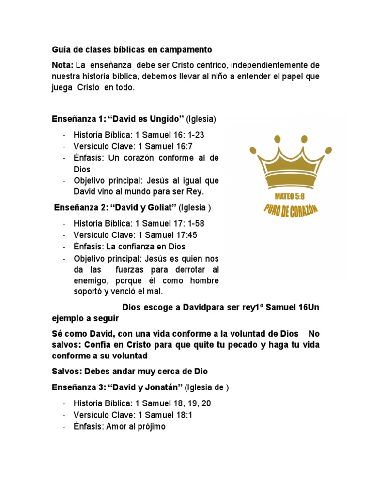 Campamento Biblico para Niños | PDF | David | Dios