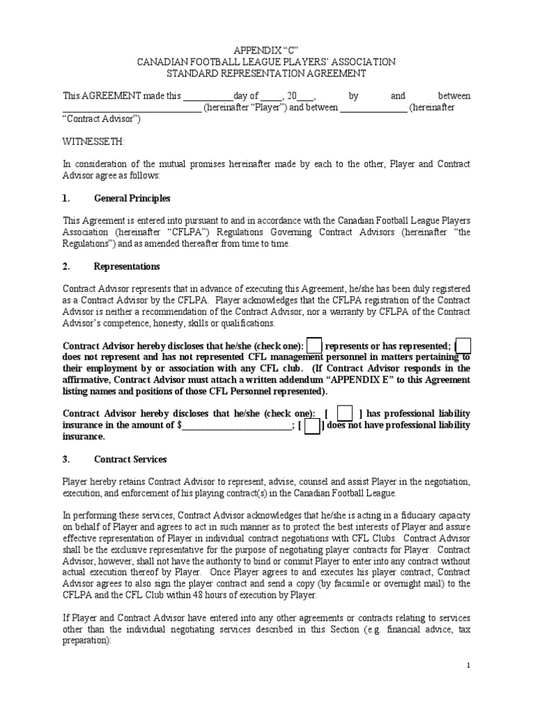 2016 CFL Standard Player Agreement PDF | PDF | Salary | Fee