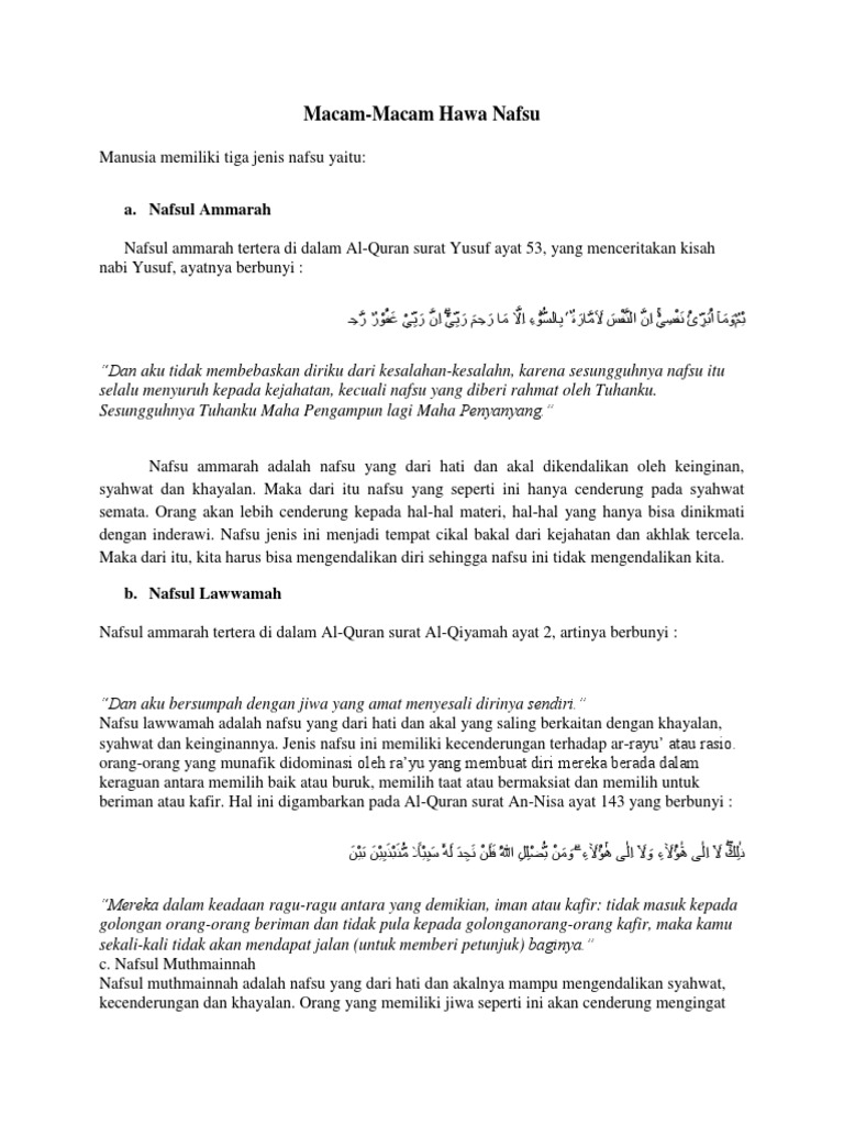 Macam - Macam Hawa Nafsu PDF | PDF