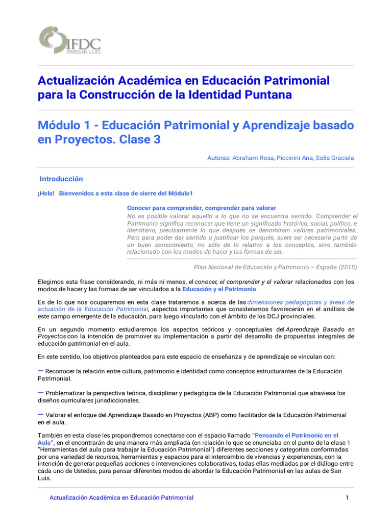 Modulo 1. Educacion Patrimonial y ABP. Clase 3 | PDF | Evaluación | Plan de estudios
