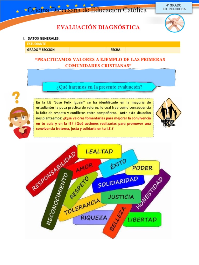 Evaluación Diagnóstica 4°grado | PDF | Evaluación | Papa Francisco